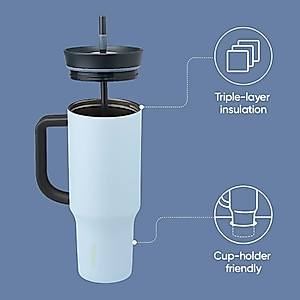 Owala 40oz Stainless Steel Insulated Travel Tumblers, Green & Blue, with Spill Resistant Lid, Straw, Carry Handle (Brave Adventures & The Great Blue)