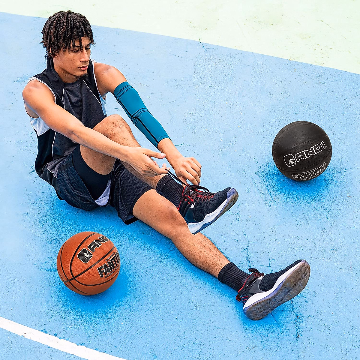 AND1 Fantom Rubber Basketball - Official Size Streetball, Made for Indoor and Outdoor Basketball Games, Sold Inflated, Black, Size 7