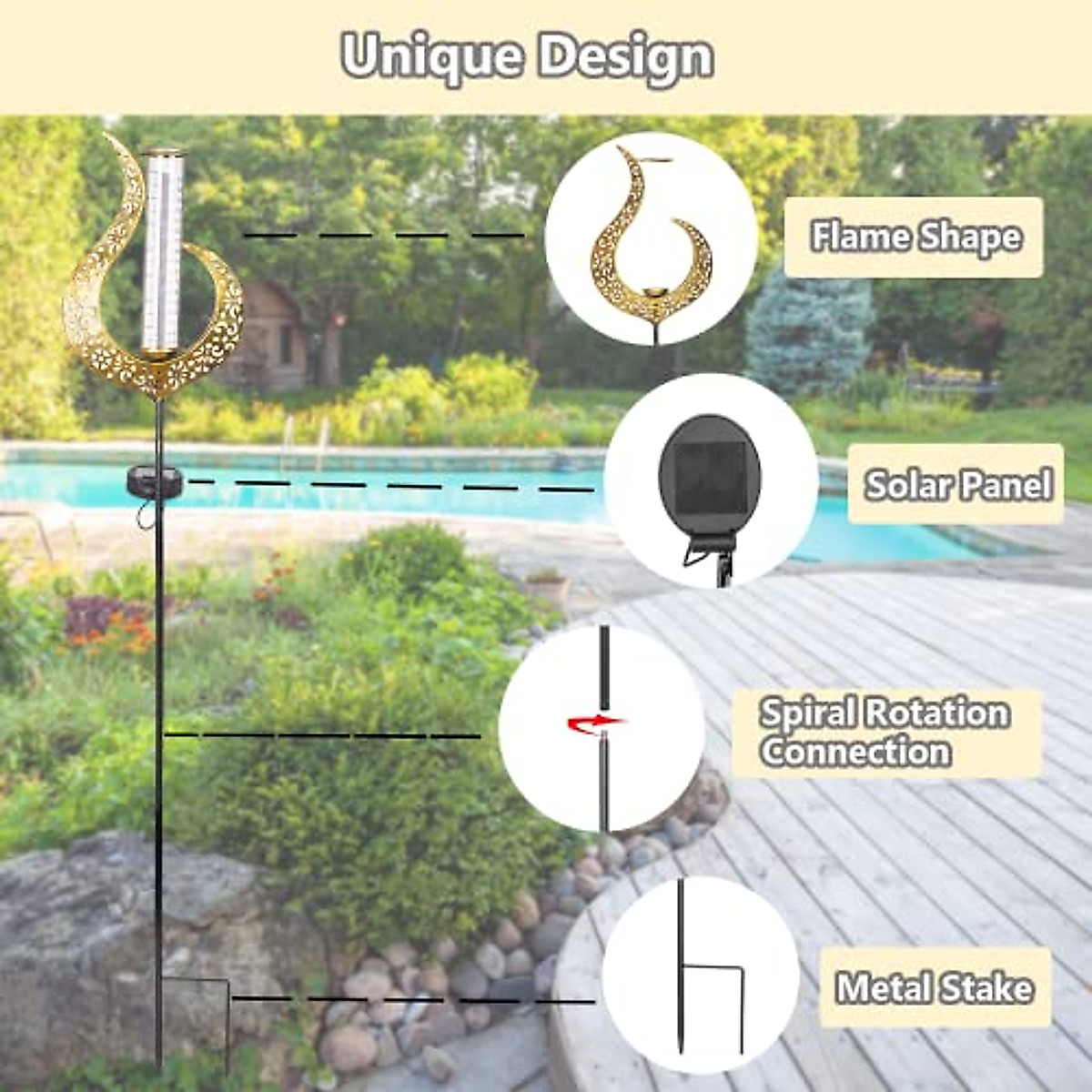 HOBYLUBY 39'' Rain Gauge Outdoor - Solar Flame Design Rain Gauges for Yard, Lawn, Pathway, Patio