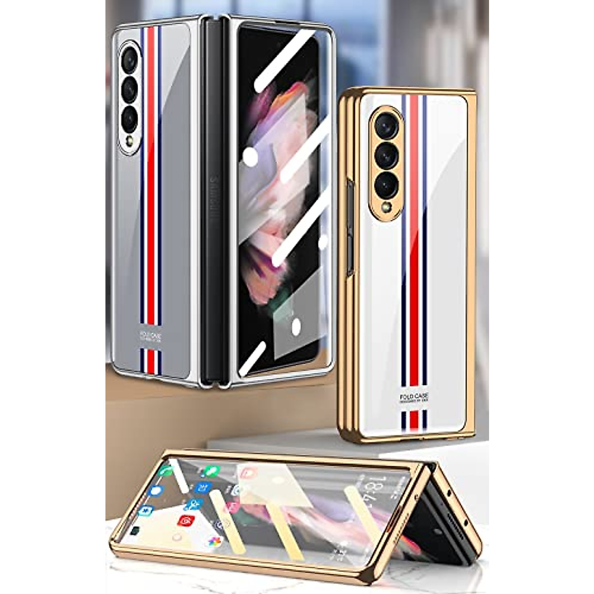 SHIEID Samsung Z Fold 3 Case with Screen Protector, Z Fold 3 Case Ligth Luxury Customization Tempered Glass Phone Case Protective Cover for Samsung Galaxy Z Fold 3 5G, Mechanic