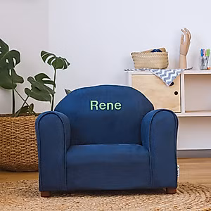 Mini Furniture Upholstered Personalized Kids Chair Microfiber Suede (Navy)