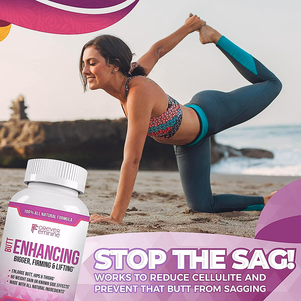 Forever Feminine Premium Butt Enhancer Pills - Big Butt Growth Formula - Shape, Lift, and Firm - Bigger Booty Glute Enhancement Products - 60 ct