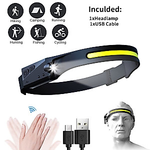 Myasrelae Night Buddy Headlamp - Waterproof Rechargeable Headlamp LED, Lampe Frontale 230° Wide Headlight Lightweight with 5 Modes & Smart Sensor Outdoor Headlamps (Black)