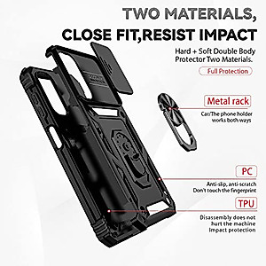 Meikobuly for Samsung Galaxy A14 5g Case - Shockproof Cases for A14 5G - Anti-Fall Drop Protection - Built-in Slide Anti-Scratch Camera Lens Cover - Integrated 360 Degree Rotating Kickstand,Black