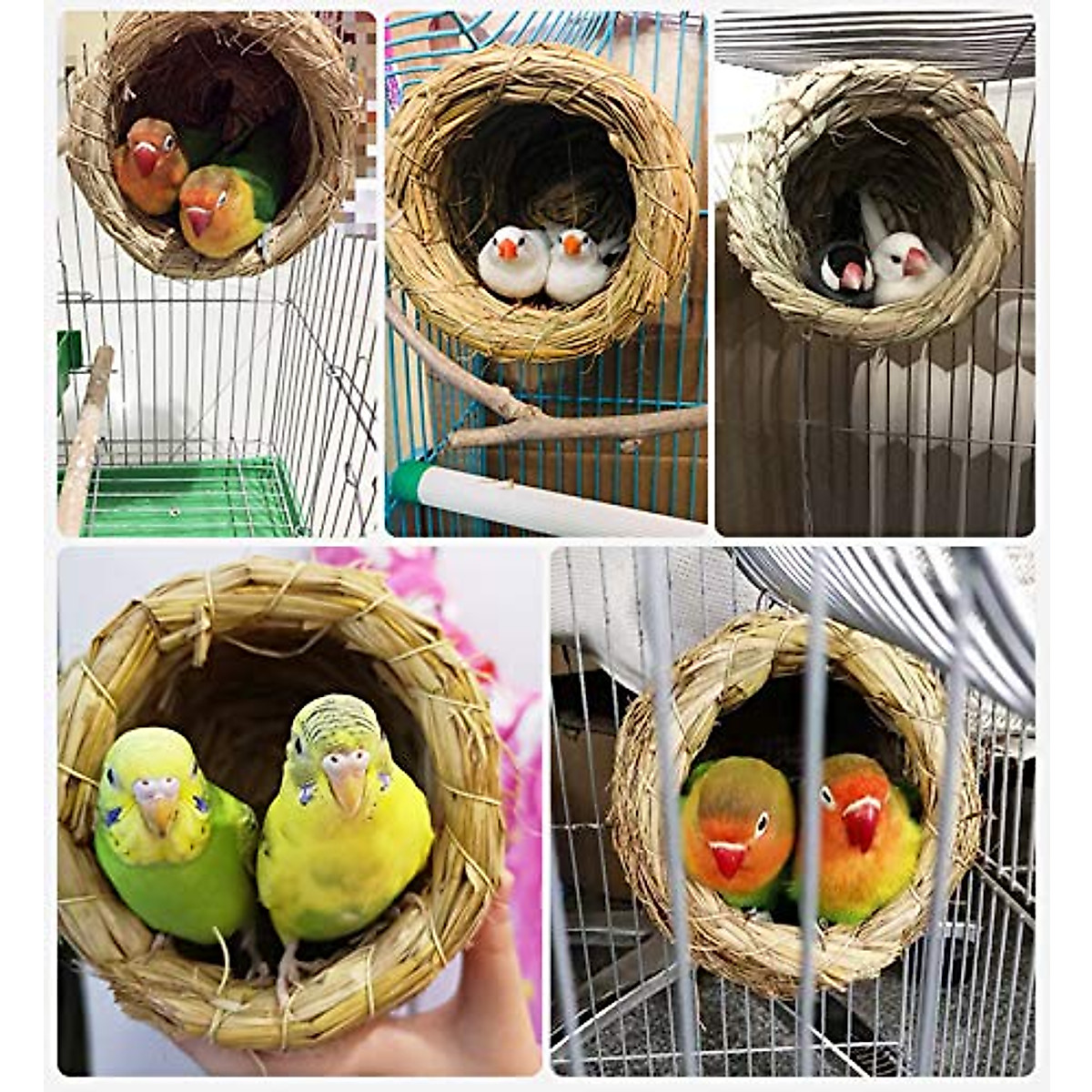 2Pcs Birdcage Straw, Lucky Interests Natural Fiber Simulation Birdhouse, Resting Breeding Place for Birds, Handmade Birds Nest Straw Bird, Hideaway from Predators, Provides Shelter from Cold Weather