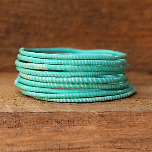 NewCharms 10 Teal and White Recycled Flip Flop Bracelets Hand Made in Africa