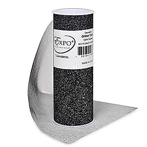 Expo International Decorative Glitter Tulle, Roll/Spool of 6 Inches X 10 Yards, Polyester-Made Tulle Fabric, Glittery Finish, Versatile, Easy-to-Use, Silver