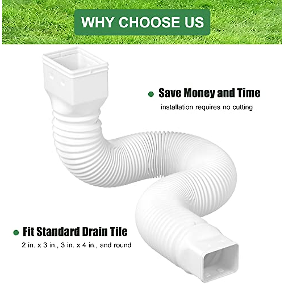 YOTODY 2 Pack Rain Gutter Downspout Extensions Flexible,Drain Downspout Extender Connector 21"-60",Screws for Included,White