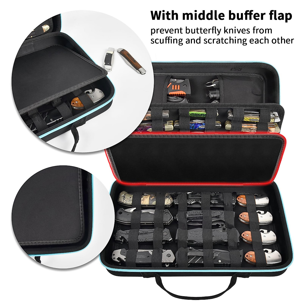 Knife Display Case for 45+ Pocket Knives, for Butterfly Knife Storage Bag, Folding Knives Organizer Holder Box, Knives Collection Protector for Survival, Tactical, Outdoor, Kitchen, EDC Mini Knife