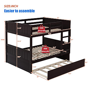 AOOMEEC Higher Quality and Stronger Solid Wood Bunk Bed Full Over Full with Trundle for Kids Teens Boys Girls Adults, Thicken More Stable Full Over Full Bunk Bed Frame, Easier to Assemble (Espresso)