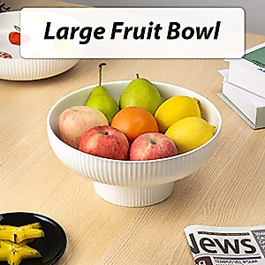 Magclay Ceramic Fruit Bowl with Draining Holes, 10" Large Fruit Basket with Multifunctional Removable Pedestal, Decorative Fruit Bowl for Table Countertop, Fruit and Vegetable Holder, White