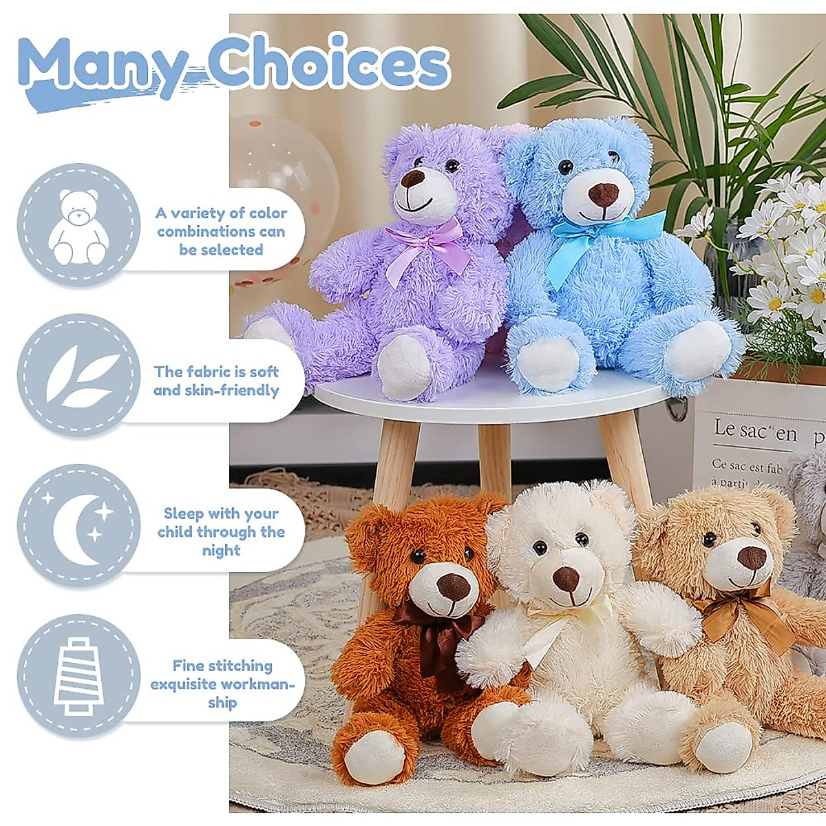 Seyomi Teddy Bears Bulk 3 Packs, Teddy Bear Stuffed Animal Plush Toy, 13.7 Inches Bear Stuffed for Wedding, Christmas, Valentine’s Day, Birthday, Light Brown