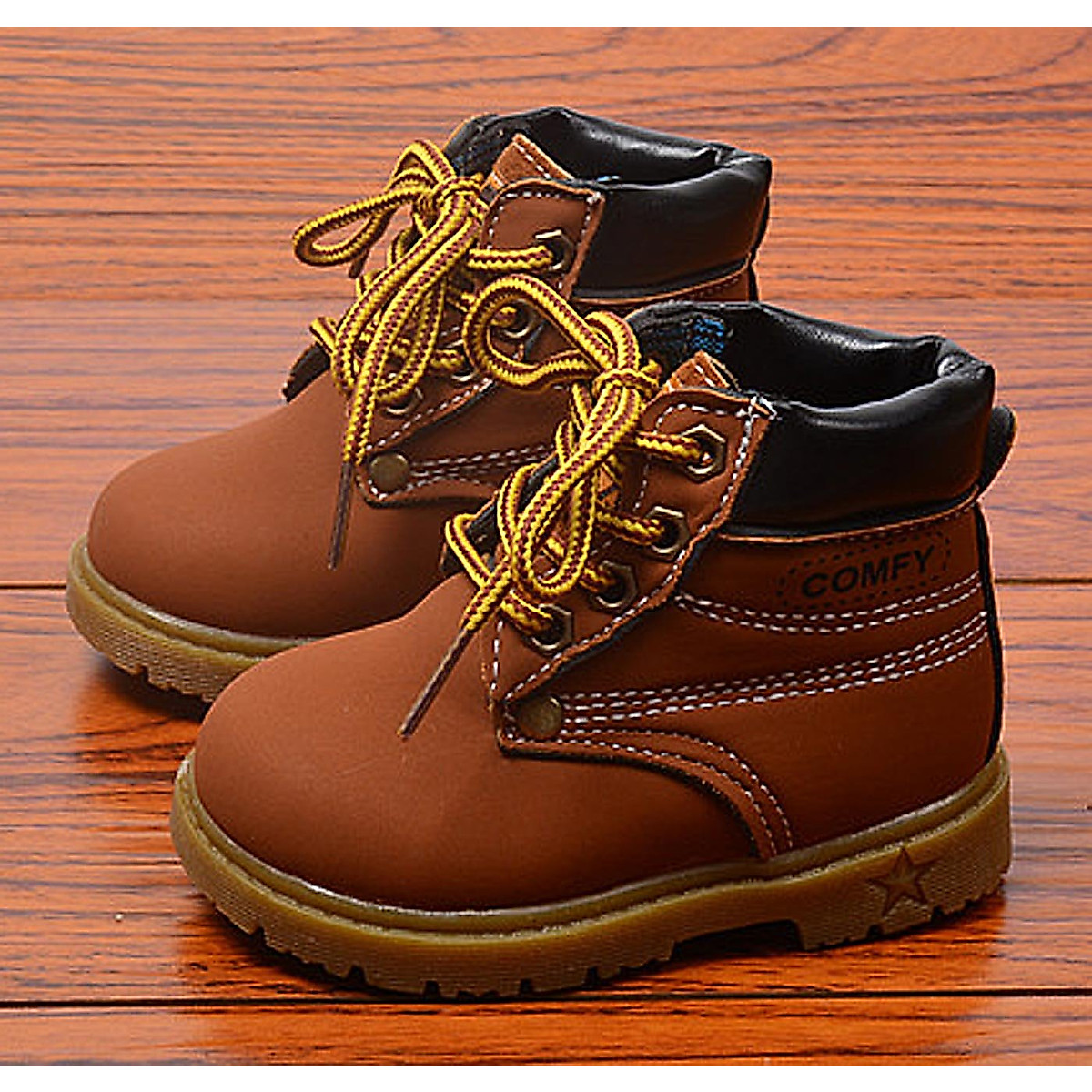 Happy Cherry Baby Suede Leather Boots Hiking Lace Up Ankle Shoes Plush Boots Fashion Thick Flat Boots Brown Size 28 Toddler