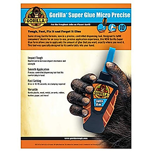 Gorilla Micro Precise Super Glue, 5 Gram, Clear, (Pack of 1)