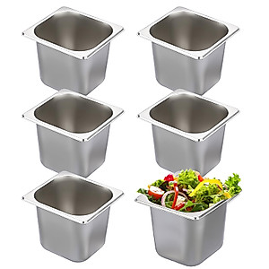 BSTKEY 6 Pack 1/6 Size 6 Inch Deep Hotel Pan, Stainless Steel Steam Table Pan, Stackable Catering Pan Metal Pan Commercial Food Pans for Kitchen Restaurant Buffet Party Supplies