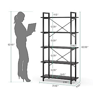 Tribesigns 5 Tier Black Bookshelf, Modern Etagere Bookcase with Metal Frame, Tall Book Shelf Unit for Living Room, Study, Home Office (2, Black)