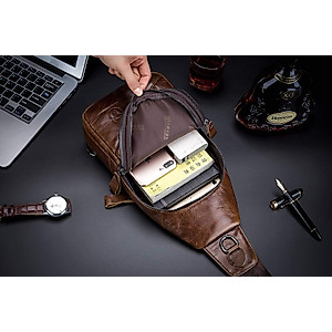 Leather Sling Bag for Men,Casual Crossbody Shoulder Backpack Travel Chest Bag