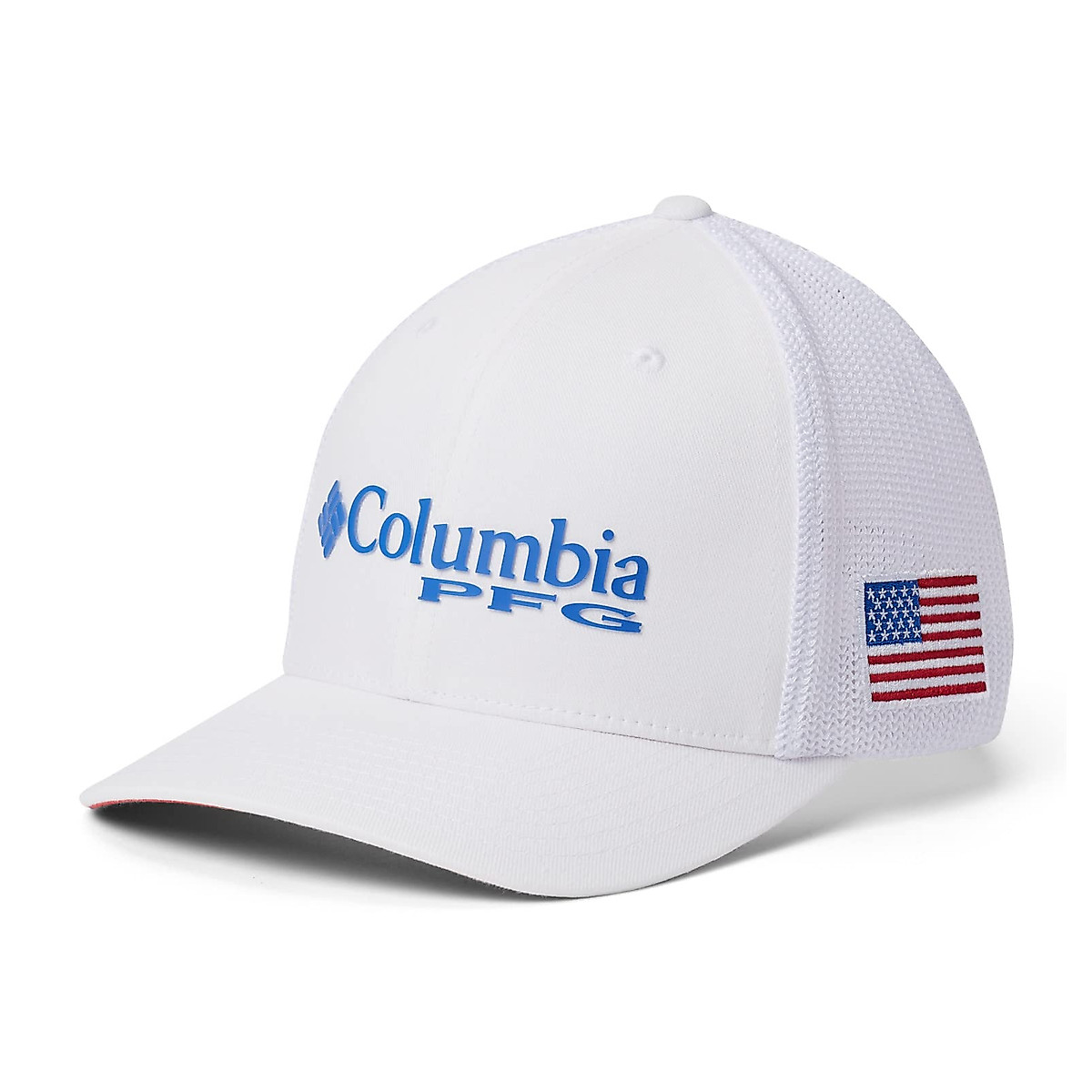 Columbia Unisex Pfg Mesh Ball Cap, White, Vivid Blue, Usa Flag, Large/X-Large