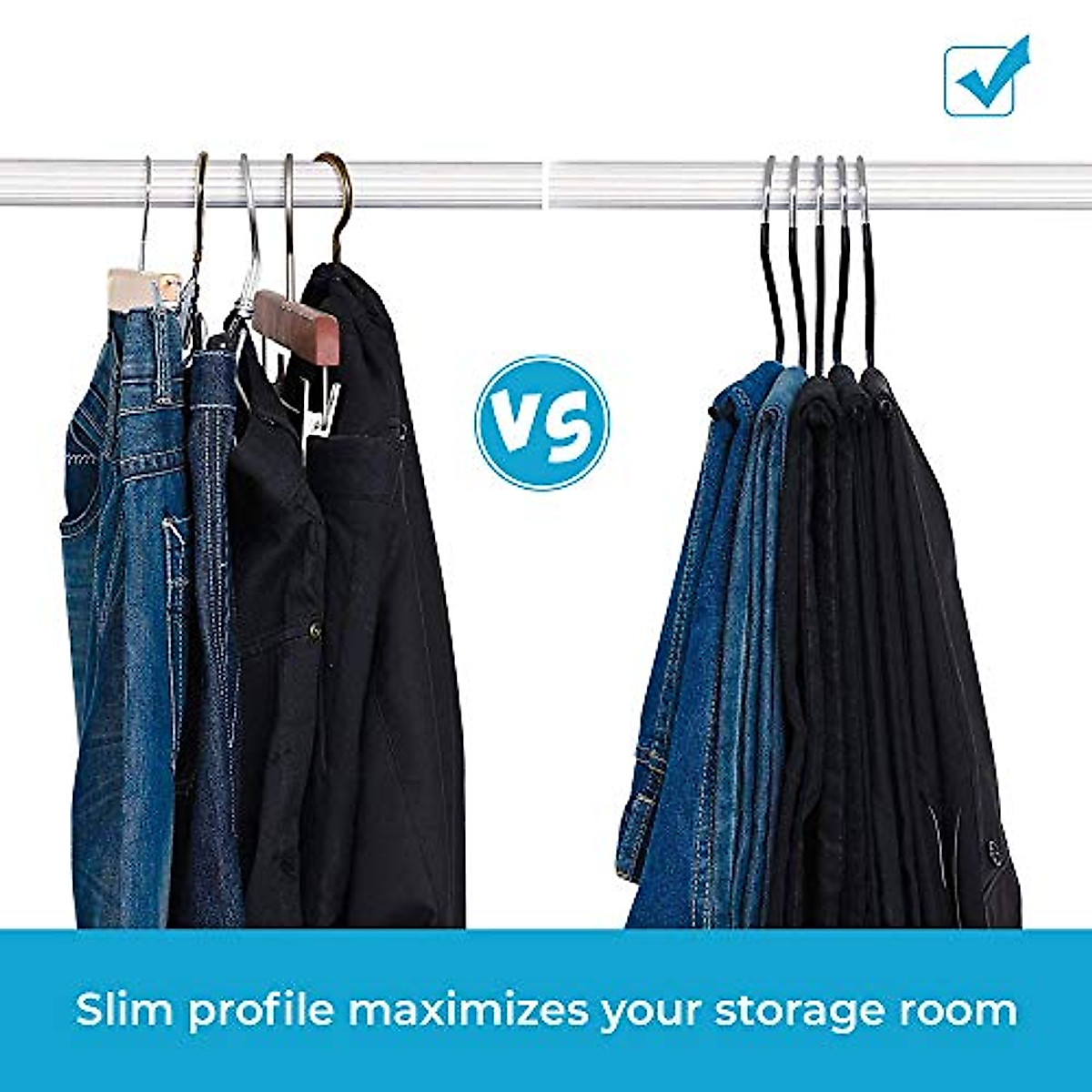 JS HANGER Non Slip Pants Hangers 20 Pack Open Ended Easy Slid Slacks Hangers, Durable Anti-Rust Space Saving Metal Jeans Hangers, Chrome and Black Friction