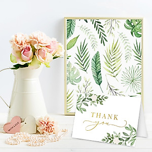 AnyDesign 24 Pack Thank You Cards with Envelopes Stickers Watercolor Green Leaves Blank Note Cards Bulk Eucalyptus Leaf Thank You Greeting Cards for Wedding Baby Shower Bridal Shower, 4 x 6 Inch