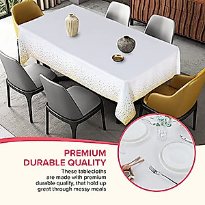 NORZEE 5-Pack White Disposable Plastic Tablecloths,Gold Dot Confetti Rectangular Table Covers 54" x 108" Plastic Table Cloth, Rectangle Table Cover
