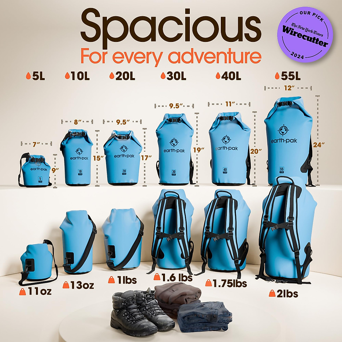 Earth Pak Waterproof Dry Bag - Roll Top Waterproof Backpack Sack Keeps Gear Dry for Kayak with Waterproof Phone Case