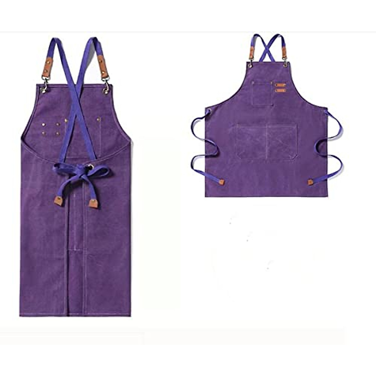 Cotton Canvas Apron for Artists Painting,Chef Apron with Cross Back Straps for Men Women, Kitchen Cooking (Purple)