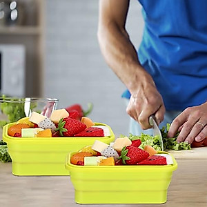 Hushee 24 Pcs Silicone Collapsible Food Storage Containers 17 oz Collapsible Snack Containers with Lid Vent Airtight Meal Prep Bento Lunch Box, Microwave Dishwasher Safe(Green)
