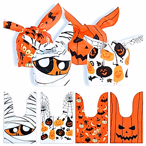 KOCOVIMI 100Pcs Halloween Trick or Treat Bags, 4 Style Patented Appearance Halloween Candy Bags for Kids, Cute Rabbit Ear Halloween Treat Bags Goody Bags Cookie Bags for Halloween Party