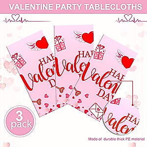 3 Pack Valentine's Day Tablecloth Valentine Tablecloth Valentines Day Party Decoration Plastic Rectangular Love Heart Table Cover Valentines Day Wedding Anniversary Birthday Decor 54 x 108 Inch