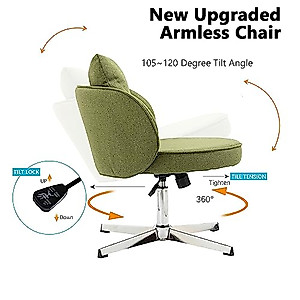 Pvillez Office Desk Chair No Wheels Polyester Fabric Armless Home Office Desk Chair Office Chair Vanity Chair Adjustable Swivel Home Office Computer Chair Task Chair w/Pillow&Silver Base (Green)