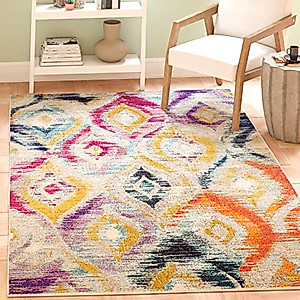 SAFAVIEH Monaco Collection 5'1" x 7'7" Multi MNC242F Ogee Trellis Watercolor Distressed Non-Shedding Living Room Bedroom Area Rug