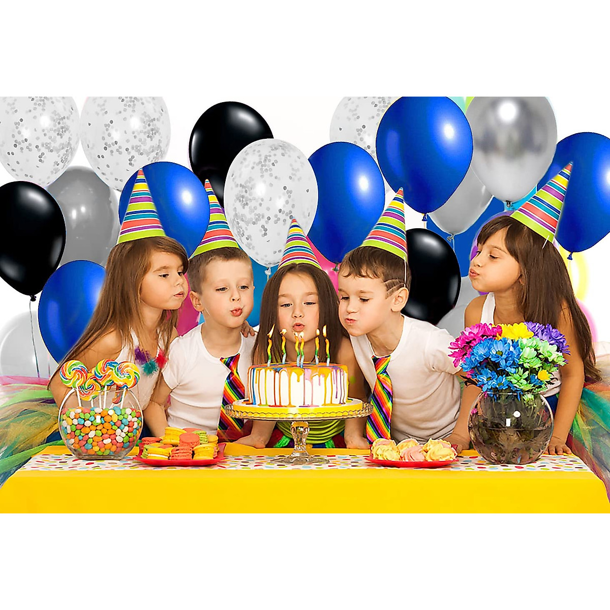 Royal Blue Black Balloons Kit,12inch Blue Black Silver Balloons,55piece Navy Blue Sliver Confetti Balloons for Boy Birthday Party Video Gaming Birthday Party Baby Shower Graduation Party Decorations