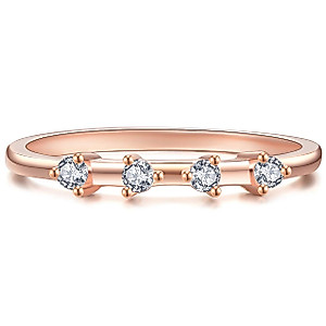 BLOSSOM & HUE Eternity Ring [.925 Sterling Silver Dipped in 18K Rose Gold] 4-Stone Premium CZ [Size 8] Stacking Ring [Vintage Art Deco Minimalism] [Hypoallergenic]