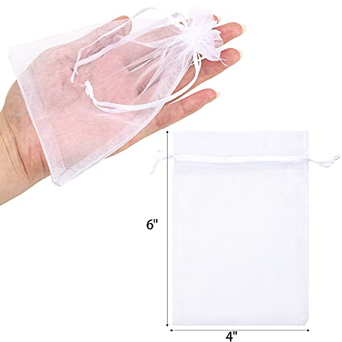 acDesign 200Pcs Organza Bags 4"x6" Jewelry Bags Drawstring White mesh gift bags for Candy Jewelry Makeup Pouches