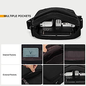 Small Crossbody Bag for Men, Canvas Messenger Shoulder Side Bag Travel Purse Mens Chest Bag for Casual Work Compatible with iPad Air 10.5, Black