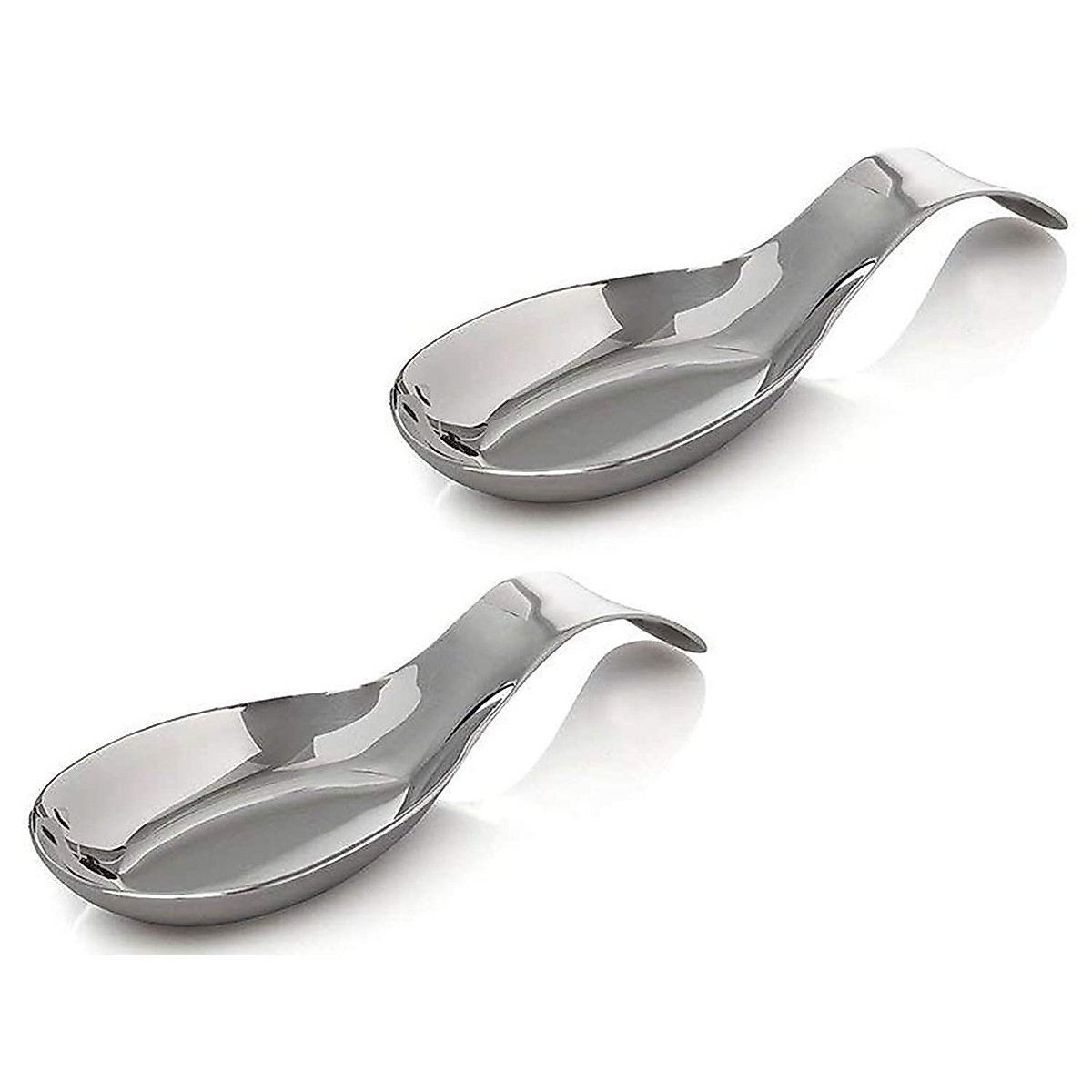 Kitchen Kemistry Premium Grade Stainless Steel Spoon Rest with long handle, for Kitchen Counter Cooking Utensils Rest, Holding Messy Spatula & Ladle, Holder for Stove Top, Dishwasher Safe - Pack of 2