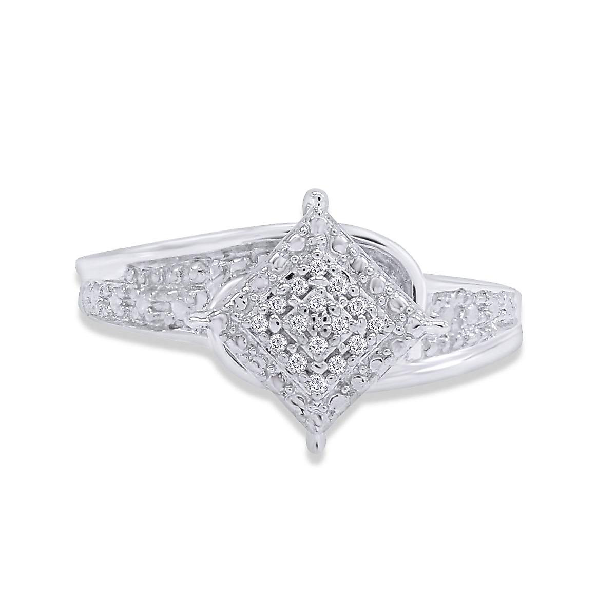 Jewel Zone US White Natural Diamond Cluster Ring in 14k White Gold Over Sterling Silver