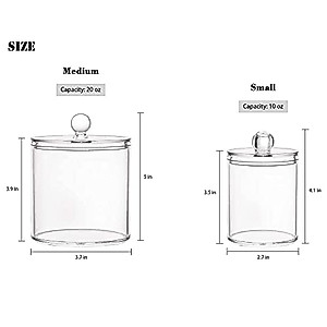 Qtip Holder Storage Organizer Set, 4 Pcs Clear Plastic Apothecary Jar with Lid, Bathroom Organizer Canister for Cotton Ball, Cotton Swab, Cotton Round Pads, Floss, Bath Bombs, Spa Salts, Powder Puffs