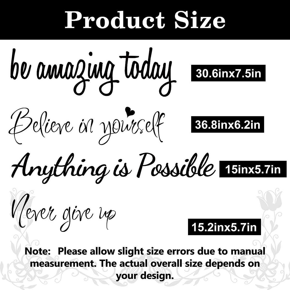 Large Inspirational Quote Wall Decals, Removable Positive Saying Wall Lettering Stickers, Motivational Word Decal Peel and Stick for Classroom Home Living Room Bedroom Office DIY Wall Art Decor