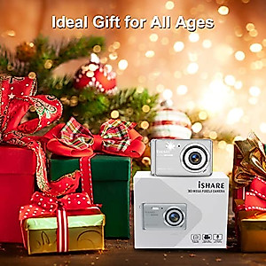 Digital Camera, Rechargeable 30MP Point and Shoot Camera with 32GB SD Card 18X Digital Zoom, Compact Camera for Kids Teens Aldults Elders (Silver)
