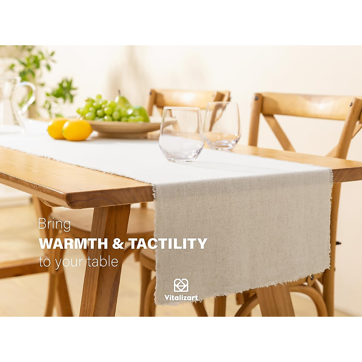 Vitalizart Beige Table Runner 14 x 72 Inches Long Slub Texture Cotton Linen Table Runner for Rustic Home Decorations Dining Room Wedding Decor Reception Bridal Shower Thanksgiving Christmas