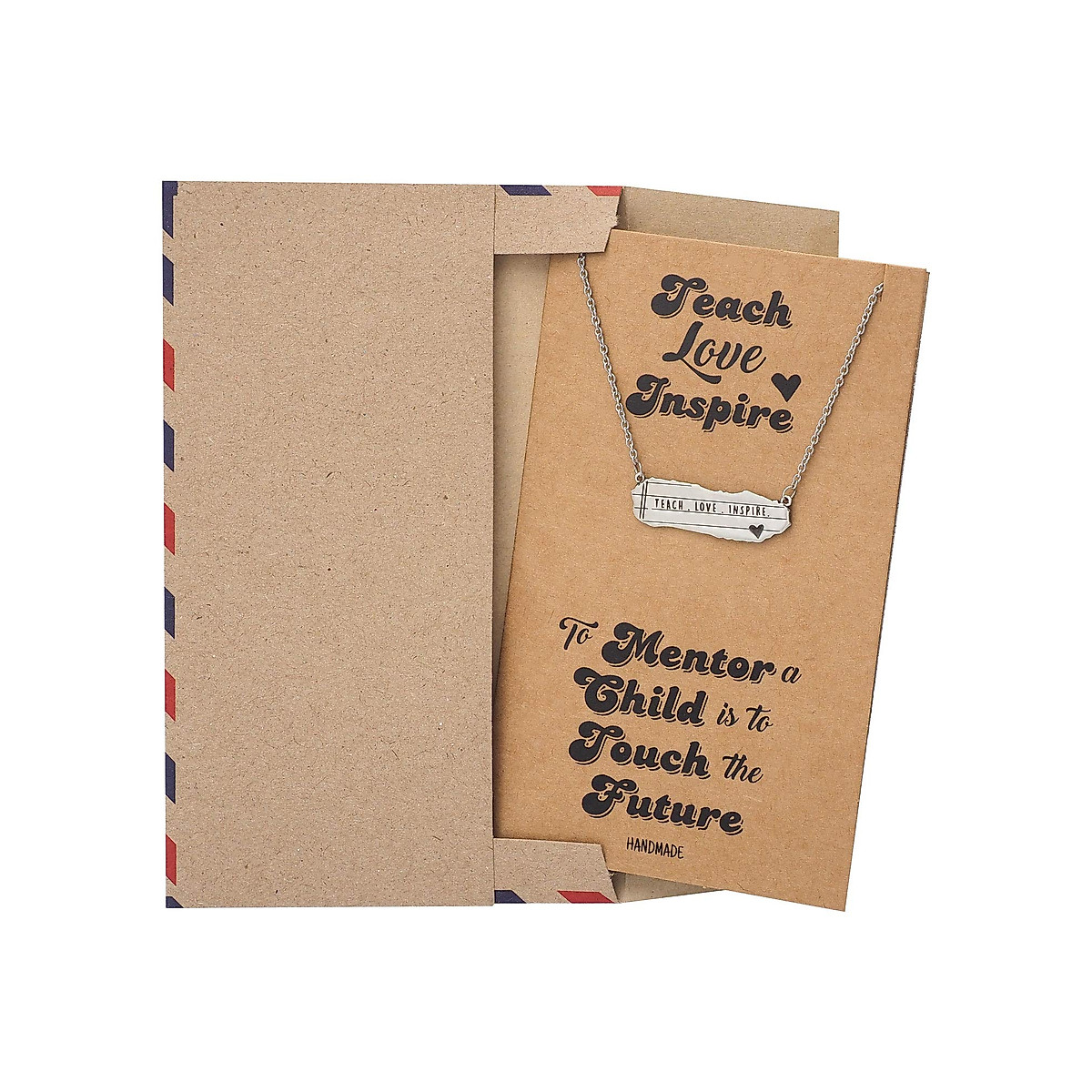 quan jewelry Beautiful Bar Necklace with Pendant, Gift for Teachers, comes with Motivational and Inspirational Quote Greeting Cards