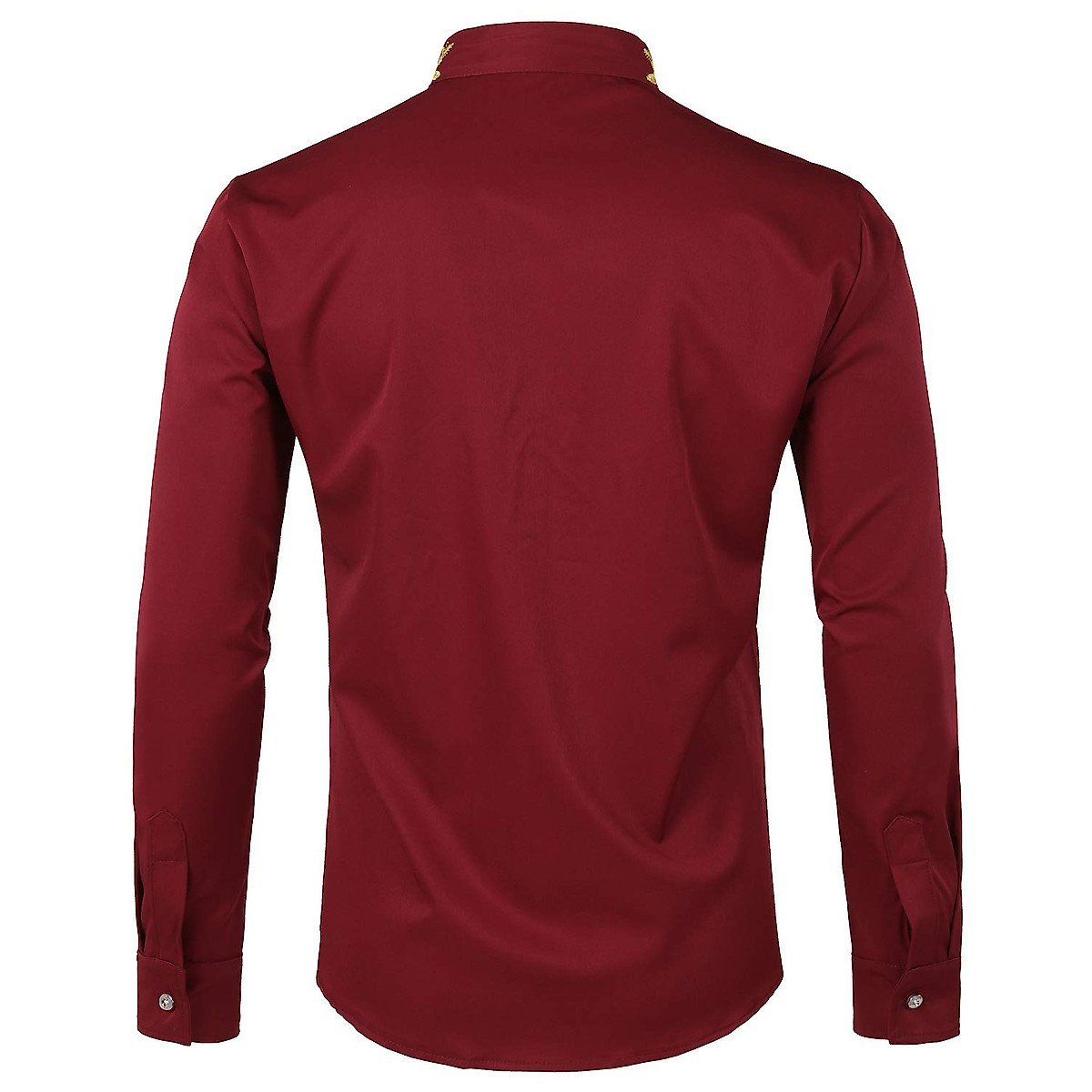 ZEROYAA Mens Hipster Gold Embroidery Mandarin Collar Slim Fit Long Sleeve Casual Dress Shirts Z52 Wine Red XX-Large