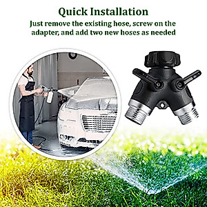 Garden Hose Splitter 2 Way, Heavy Duty Connector Hose Y Splitter with Rubber Washers, Water Splitter Adapter 2 Valves for Garden Hose Spigot Faucet