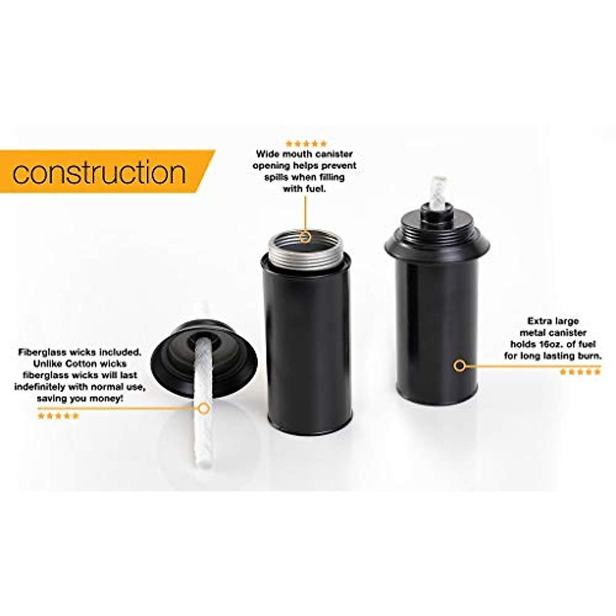 Backyadda Torch Replacement Canisters (16 oz). Compatible with Tiki Brands (Bamboo and Most Metal Styles). Easy Fill Opening. 4-Pack (Standard Metal)