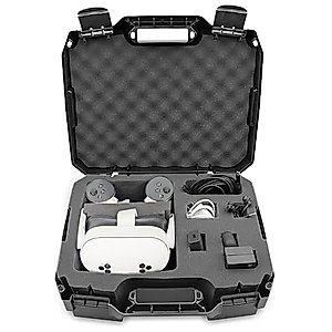 CASEMATIX Hard Shell Travel Case Compatible with Meta Quest 3S, Meta Quest 3 and 2 VR Headset - Fits 256GB, 128GB and 64GB Models with Custom Compartments for Accessories Like Controllers and Cables
