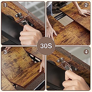 Qsun 7-Piece 63" Dining Table Set for 4-6 People, Extendable Kitchen Table Set with 6 Chairs, Dining Room Table with Metal Frame and Solid MDF Wood Board for Kitchen, Rustic Brown