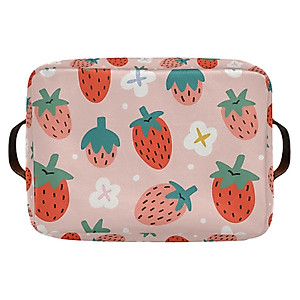 YETTASBIN Cute Strawberry Storage Basket 1pc, Large Collapsible Toys Clothes Organizer, Durable Canvas Storage Bin with Handle for Shelves Closet Laundry Home Office Decor