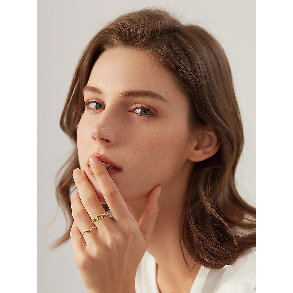 OPFIV 10Pcs 14K Gold Plated Stacking Rings for Women Teen Cubic Zirconia Wave Knot Love Heart Stackable Thin Gold Ring Plain Statement Band Promise Eternity Bands Ring Comfort Fit Size 6-9